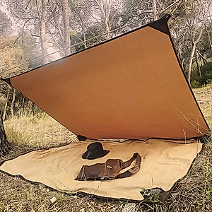 Bushcraftspain Waterproof Oilskin Tarp 8’ x 4’8’’- Brown Waxed Cotton Canvas Shelter for Survival, Bushcraft and Camping - Lightweight - Made in Spain