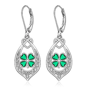Talonior St Patricks Day Earrings Shamrock Earrings for Women Sterling Silver Good Lucky Irish Filigree Green Four Leaf Clover Earrings Friendship Jewelry Birthday Gifts