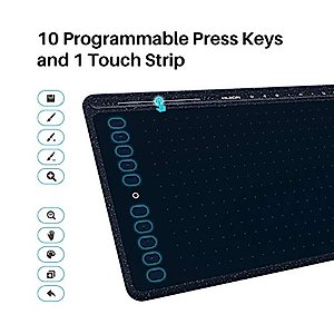 HUION HS611 Graphics Drawing Tablet Android Supported Pen Tablet Tilt Function Battery-Free Stylus 8192 Pen Pressure with 8 Multimedia Keys 10 Express Keys and Touch Strip(Starry Blue)