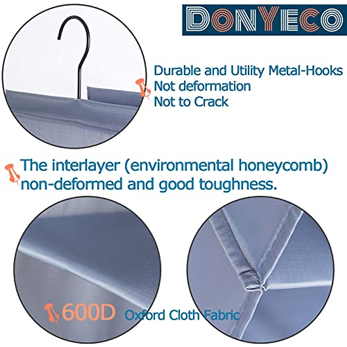 DonYeco Bundles of 3-Shelf Hanging Oxford Closet Organizers and Storage & 3-Shelf Hanging Closet Organizers and Storage with 4 Side-Pockets