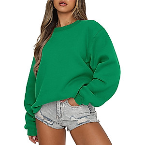 ANRABESS Women's Sweatshirts Hoodies Crewneck Oversized Fleece Pullover Sweaters Cute Top Y2K Teen Girls Preppy Clothes 2024 Green Large