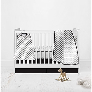 Bacati Love Muslin 3pc Crib Set with 4 Muslin Layers Lux Dream Blanket (Mustache/Plus/Cross, Black)