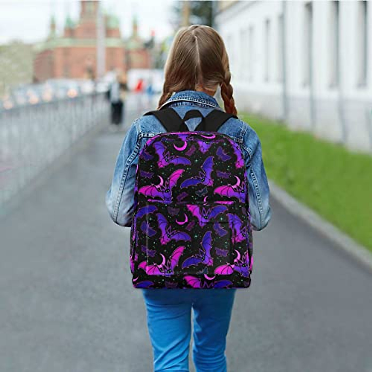 MNSRUU Student Backpack for School Purple Bat Gothic Laptop Backpack Aesthetic Girls Boys School Bookbags Casual Daypack Backpack Fits 15.6 Inch Laptop
