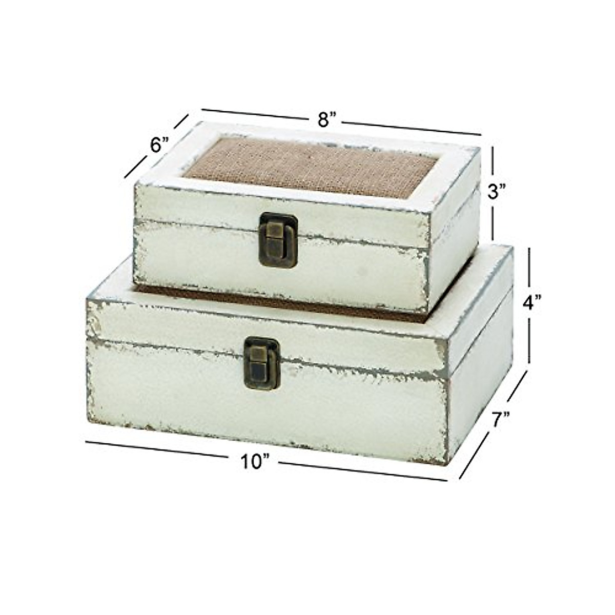 Deco 79 Farmhouse Wood Rectangle Box, Set of 2 10", 8"W, White