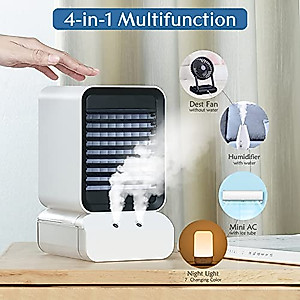 Mini Air Conditioner - Portable Air Conditioner Fan Small AC Unit Personal Desktop Air Cooler Fan - 3 Wind Speeds 7-Color NightLight & Humidify for Dorm Room Office