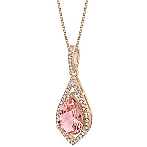 PEORA Simulated Morganite Floating Teardrop Pendant Necklace for Women 925 Rose Gold-tone Sterling Silver, 3.50 Carats Pear Shape 12x8mm, with 18 inch Chain