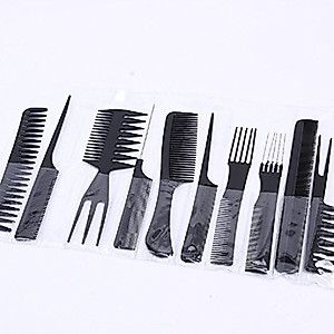 Hair Care Comb Anti Static Coarse Fine Toothed Tail Teasing Waves Pick Combs Set of 10,Black