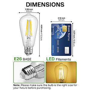 Dusk to Dawn Light Bulbs LED Edison, 60W Equivalent Outdoor Lighting, Soft White 2700K, E26 Base, Light Sensing, ST58 Vintage Style, 600LM, Extra Bright Automatic Bulb for Porch Patio Garage, 4 Pack