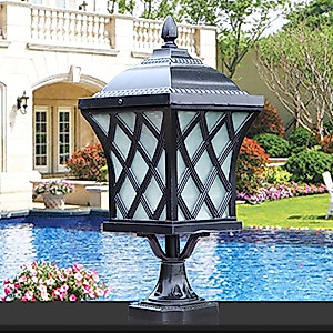 MODEBHD European Antique Retro Glass Column Lamp Victoria Lantern Aluminum Outdoor Waterproof Table Lamp Lawn Lamp Street Post Light E27 Decoration Illumination Landscape Villa Garden Bollard Lamps