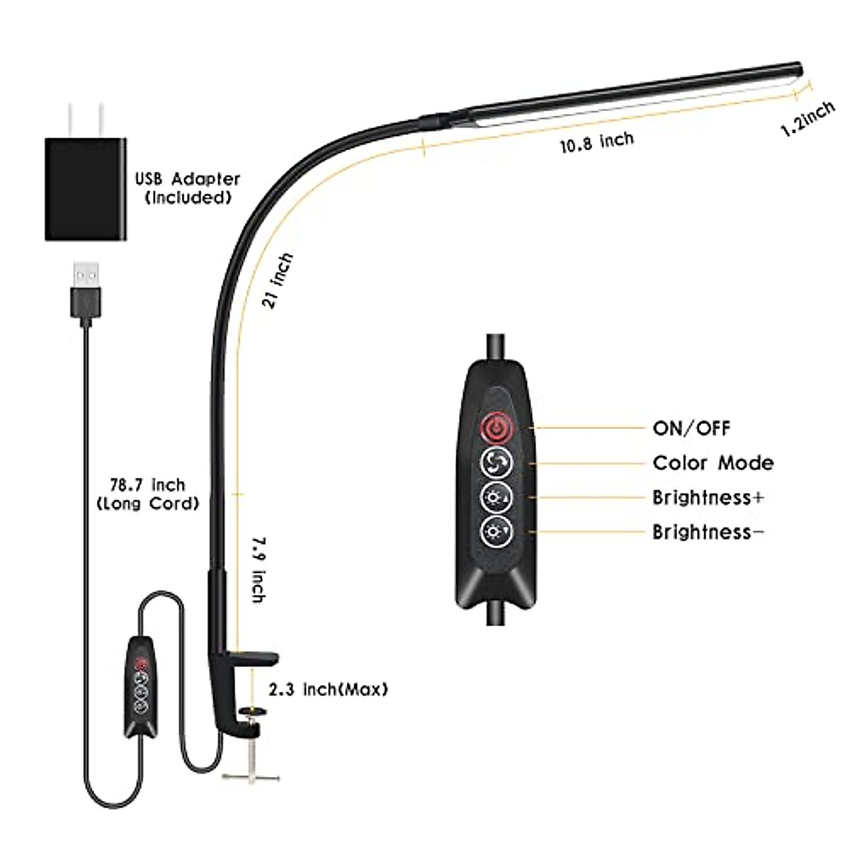 ODOM LED Desk Lamp, Swing Arm Table Lamp with Clamp, Flexible Gooseneck Reading Lights, Eye-Care Architect Task Lamp, 3 Color 10 Brightness Modes Desk Light for Home Office, Reading, Study, Dorm