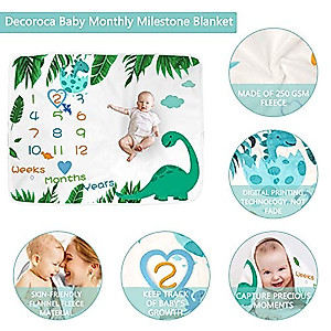 Decoroca Dinosaur Baby Monthly Milestone Blanket - Perfect for Celebrating Your Baby's Growth - Capture Precious Moments Together (50" × 40" with 12 Stickers)