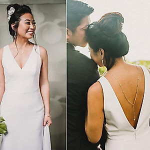 Andelaisi Boho Layered Rhinestone Back Necklaces Long Crystal Backdrop Necklaces Gold Cz Back Chain Necklace Vintage Crystal Body Chain Necklace Summer Body Jewelry for Women