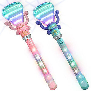 ArtCreativity Light Up Princess Wands for Kids (Set of 2) - Pink and Blue Fairy Wands with Spinning LEDs, Batteries Included - Light Up Wands for Girls and Boys, Perfect Pretend Play Toys