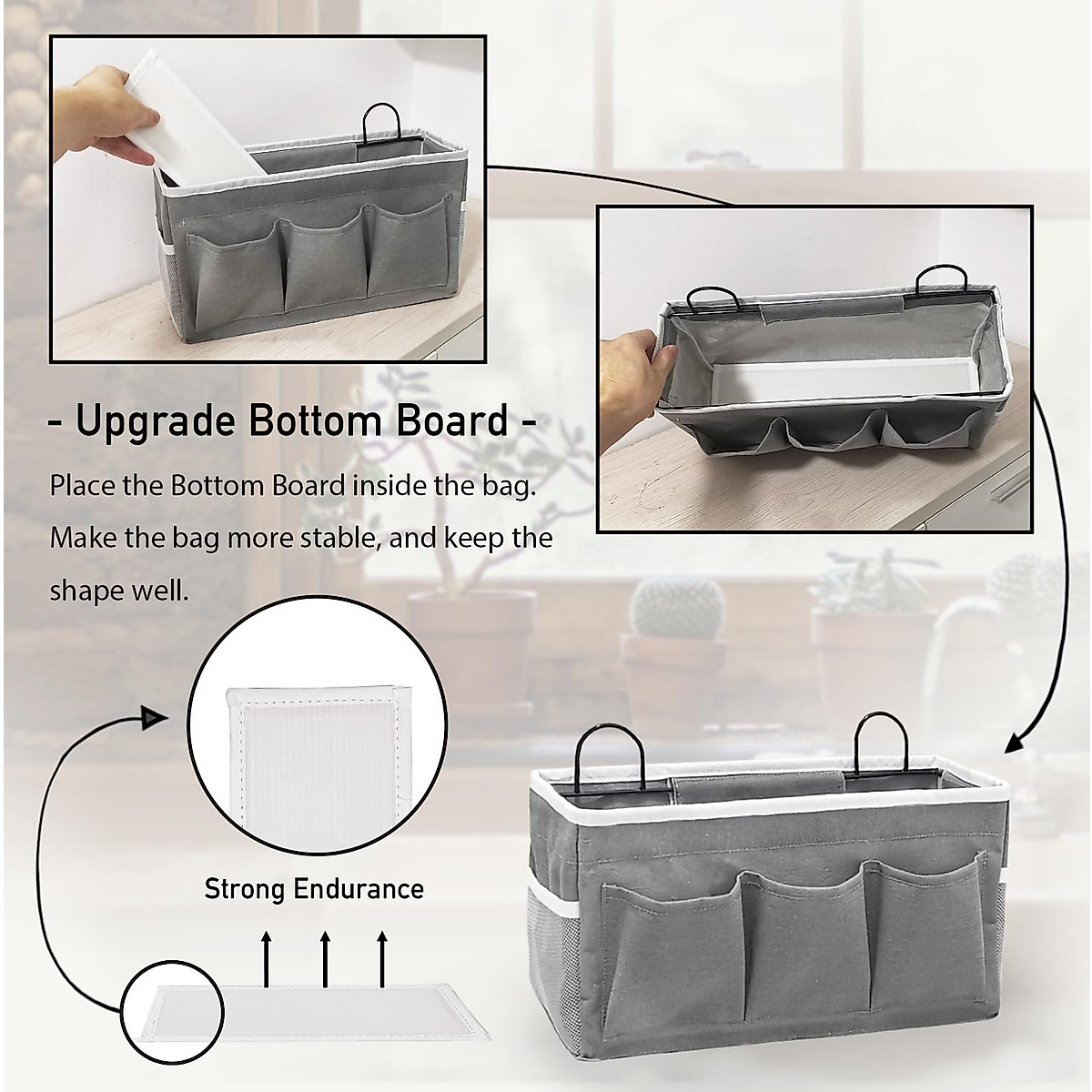 Kanrichu 2pcs 3-pockets Large Wall Hanging Organizer Bag, Linen Fabric Door Hanging Storage Baskets with Pockets, Waterproof Bin for Kitchen, Bedroom, Office, RV Camper (Gray_2pcs)