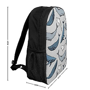 Whale Travel Backpack Casual 17 Inch Large Daypack Shoulder Bag with Adjustable Shoulder Straps