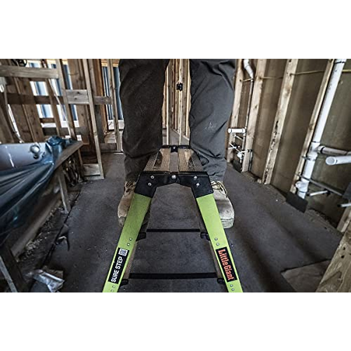 Little Giant Ladders, Sure Step, 3-Step, Double-Sided Step Stool, Fiberglass, (11953), Type 1AA, 375 lbs Weight Rating, Hi-viz Green