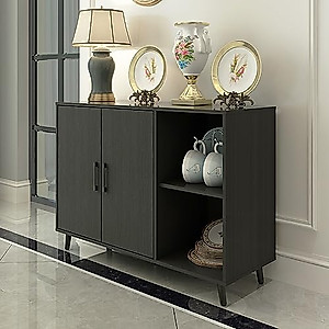 Gyger Kitchen Sideboard with 2 Door 2 Shelves,Black Buffet Cabinet with Storage for Dinning Room Living Room