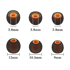 ALXCD Ear Tips for Lifestyle Tune 110BT in-Ear Headphones, 6 Pairs S M L Sizes Replacement Silicone Earbud Tips, Fit for 110BT，Black/Orange