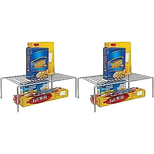 Kitchen Details Free Standing Helper Cabinet and Counter Top Shelf Organizer | Good for Dishes | Mugs | Glasses | Bowls | Large | Grey (Pack of 2)