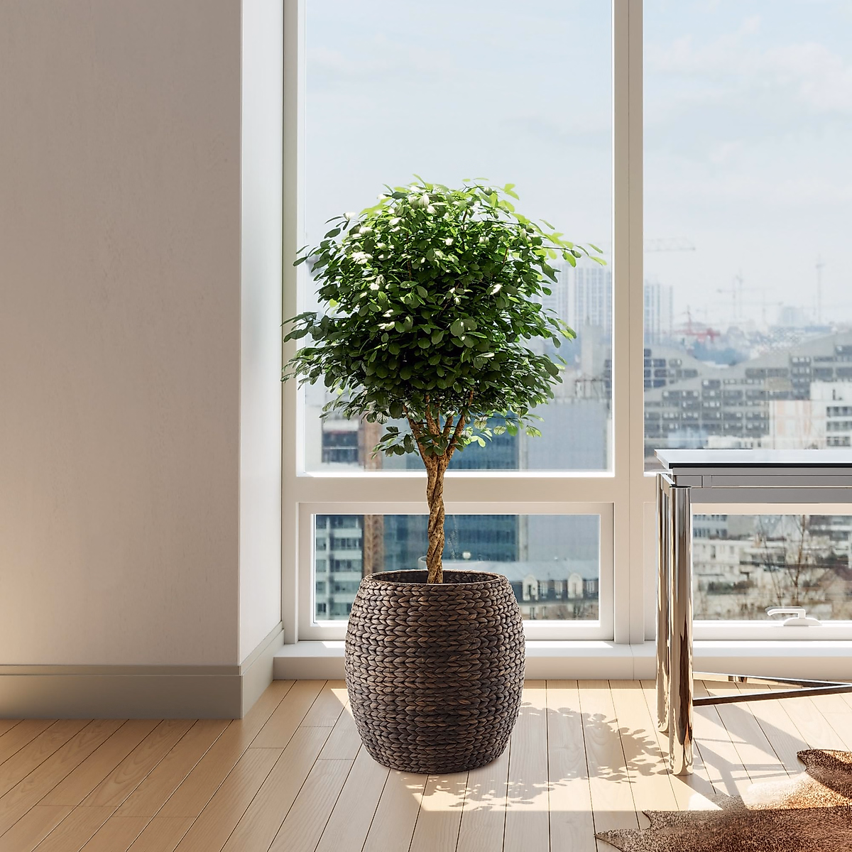 Casafield Round Storage Basket with Lid - Espresso, Handwoven Water Hyacinth Organizer for Laundry, Blankets, Plants, Bedroom, Living Room, Home Office