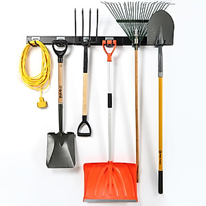 Aking Ace Clamping Garden Tool organizer, Garage Organization Wall Mount Tool Holder, Heavy Duty Garage Storage Tool Rack, Shovel Hangers Yard Tool Hook, Hold Up to 420lbs (48Inch Black)