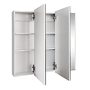 Design House 597492 Cyprus Fully Assembled Frameless Mirrored Tri-View Surface or Recessed Mount Bathroom Medicine Cabinet, 30.4 x 30.1