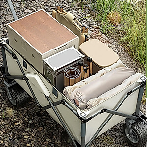 YJSG Collapsible Wagon Garden Cart,Folding Garden Carts,Beach Wagon Grocery Wagon All-Terrain Wagon Beach Wagon Cart Adjustable Handle Off-Road Wheels with Brakes Wheel Camping Cart,(a) White