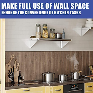 NCOEN"12 * 24" Stainless Steel Shelf with 6 Hooks, 304 Stainless Steel Shelf Wall Mounted for Commercial Restaurant, Kitchen, Home and Bar Stainless Steel Wall Shelf