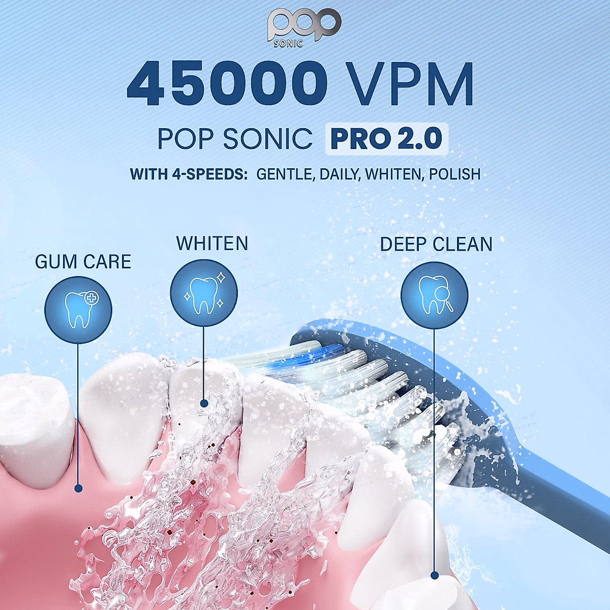 Pop Sonic Pro 2.0 Electric Toothbrush (Blue), Ultrasonic Toothbrush | 45,000 VPM | Electric Toothbrush for Adults & Kids, 4 Mode Electric Tooth Brush - Long-Lasting Dupont Nylon Bristles