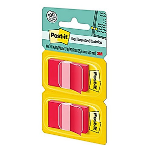 Post-it Flags, 50/Dispenser, 2 Dispensers/Pack, 1 in Wide, Red (680-RD2)