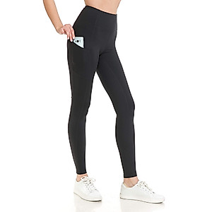Leggings Depot Women's Athletic Leggings Pocket Yoga Pants (Full Length, Black, Large)