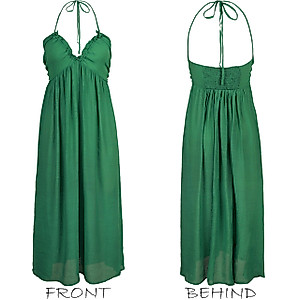 CUPSHE Women's Backless Beach Dress Halter Neck Ruffle Plunge V Neck Sleeveless Maxi Sundress Summer Dresses, Green M