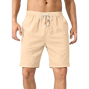 JMIERR Men's Shorts Casual Summer Beach 9 Inch Inseam Drawstring Golf Linen Cotton Elastic Waist Short for Men, US 38(XL),09 Beige