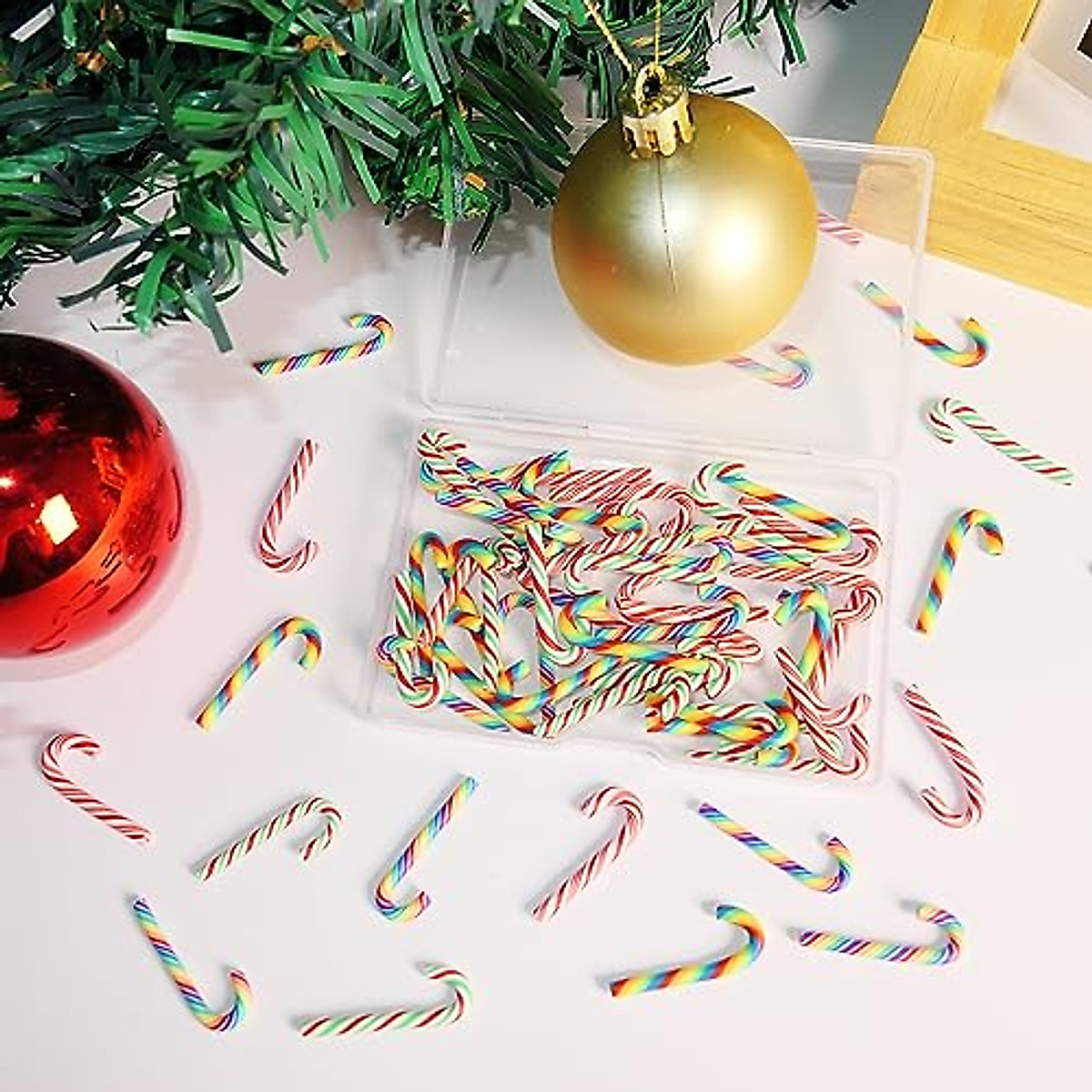 HADDIY Christmas Mini Candy Canes Decorations,60 Pcs Polymer Clay Canes ...