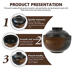 BESTonZON 2 pcs Pho Steaming Bowls Bird Tableware Chill Appetizer Noodle Saucer Japanese Black Use Salad Lid Vegetables Delicate Vintage Soup Stockpot Nest Miso Pot Serving Earthen Stew
