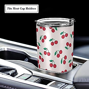Jihqo Cute Cherry Fruit Tumbler with Lid and Straw, Insulated Stainless Steel Tumbler Cup, Double Walled Travel Coffee Mug Thermal Vacuum Cups for Hot & Cold Drinks 12oz