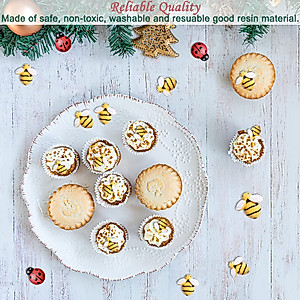 MIKIMIQI 60 Pcs Tiny Resin Bees Ladybugs Decor, Including 30 Pcs Bumble Bee Embellishment 30 Pcs Resin Ladybug Craft Decorations with Storage Box for DIY Craft Wreath Party Decor, 0.98 Inch, 0.74 Inch