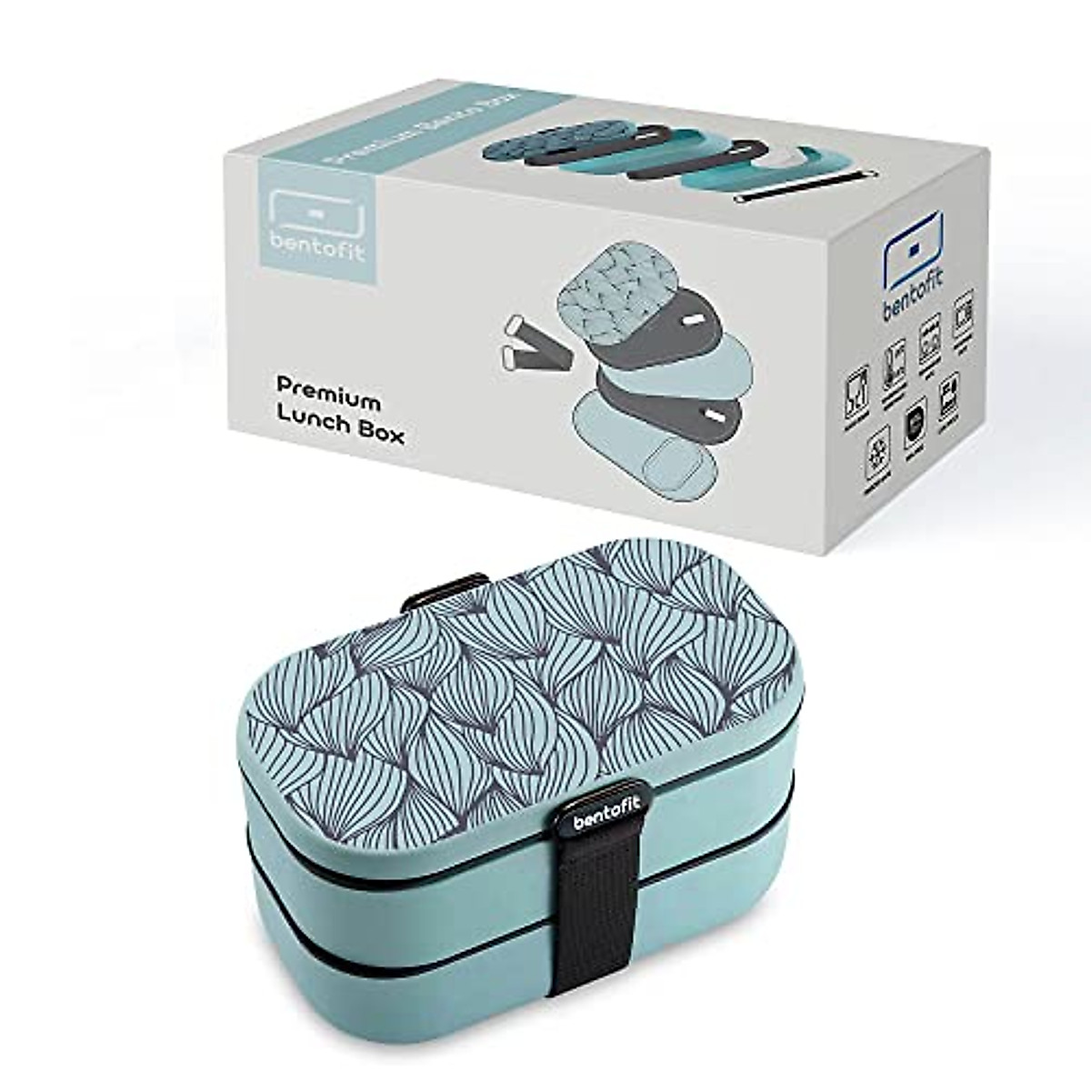 Bentofit Premium Bento Box Adult Lunch Box - 45oz 2-Compartment Container with Cutlery & Sauce Holder for Convenient On-the-Go Meals, Microwavable (Wathet Blue)