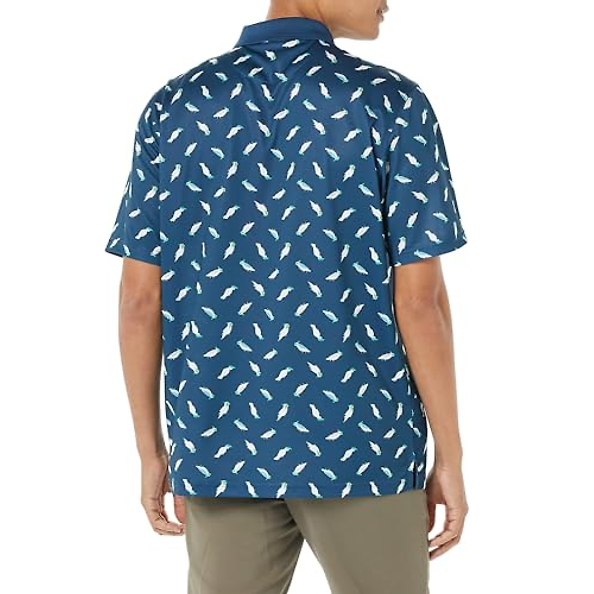 Amazon Essentials Men's Golf Polo Shirt, Quick Dry, Short Sleeve, Teal Blue Birds Print, X-Large