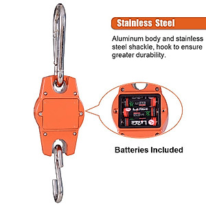 Fuzion Hanging Scale 660LB, Heavy Duty Crane Scale with Aluminum Body, Stainless Steel Hook, Large Display, Digital Hanging Scales for Farms, Hunting and Fishing