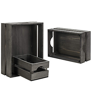 MyGift Rustic Gray Solid Wood Storage Organizer Box with Handle, 3 Piece Various Size Decorative Nesting Crate