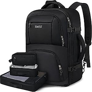 ZOMFELT Carry On Backpack, 45L Travel Backpacks for Men with 3 Packing Cubes, 17.3 Inch Laptop Backpack Flight Approved Carry On Bag for Travel, Water Resistant Expandable Business Weekender Bag