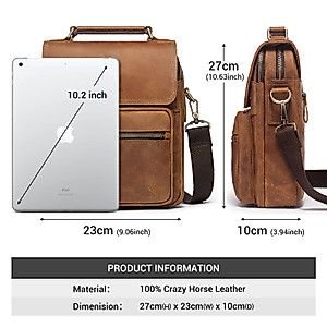 HUMERPAUL Genuine Leather Crossbody Sling Bag Messenger Man Purse Handbags for Mens Zipper Shoulder Bag for Work Business (Brown)