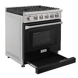 KOSTCH 30 inch Professional Freestanding Pro-Style Natural Gas Range or Liquid Propane Gas Range with 5 Burners, 4.55 cu.ft. Oven Capacity, in Stainless Steel - KOS-30RG03M (Black)