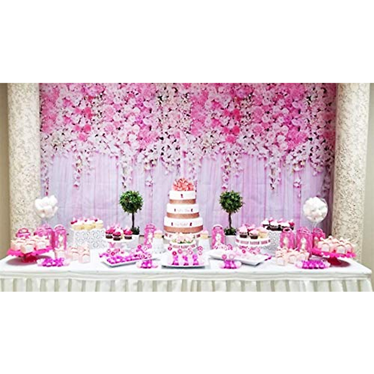 FiVan 7x5ft Pink Flower Backdrop Dessert Table Photo Booth Baby Shower Birthday Photography Background Floral Curtain DesignD-9354