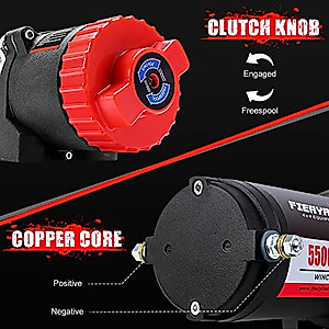 FIERYRED 12V 5500LBS Electric Winch with Synthetic Rope, Wireless Remote Control Winch for ATV, UTV,Truck, Off Road Trailer,3 Colours Clutch Knob Wired Anailable