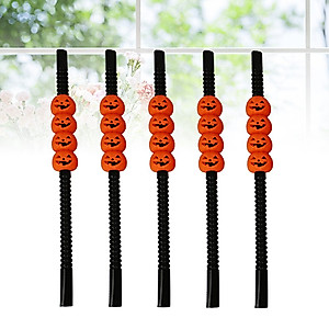 LUOEM Halloween Straws Pumpkin Plastic Party Straws Novely Decorative Drinking Straws Table Decor for Halloween Party Favors Supplies,Pack of 5 (Black)