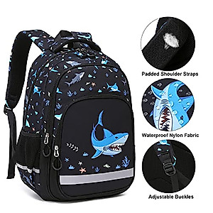 Kouxunt School Backpacks Set for Girls Boys Teens, Kids Elementary Middle School Bag Bookbag with Insulated Lunch Bag Pencil Case (Shark)