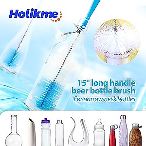 Holikme 8 Pack Bottle Brush Cleaning Set, Long Handle Bottle Cleaner for Washing Narrow Neck Beer Bottles Wine Decanter Narrow Cup Pipes Sinks Cup Cover, White