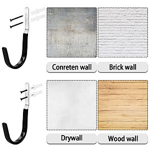 Heavy Duty J Hooks for Hanging, Garage Utility Hooks Wall Mount, Steel Anti-Slip Garage Storage Hooks, 4 Pack Folding Chair Hooks, Heavy Duty Wall Hooks for Hanging Bikes Hose Cord, Garden Tools